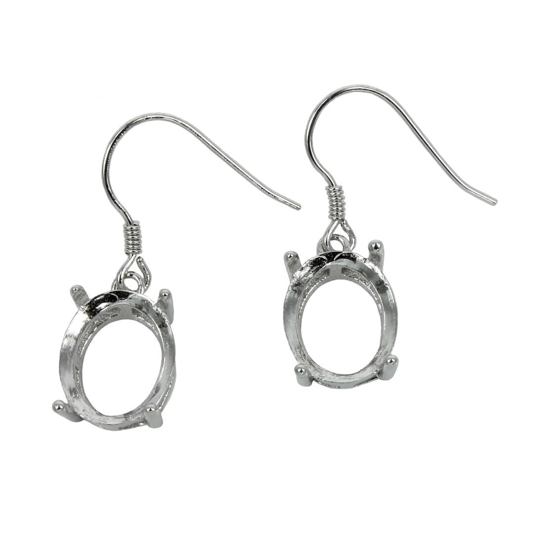 Ear Wires Earrings Stting With Oval Basket Prongs Mounting in Sterling ...