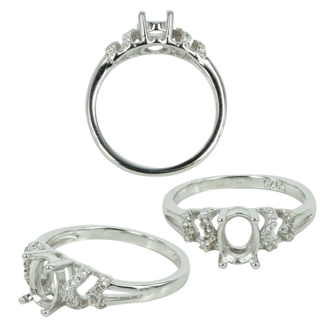 Chevron Shoulders Ring Setting With Oval Prongs Mounting in Sterling ...