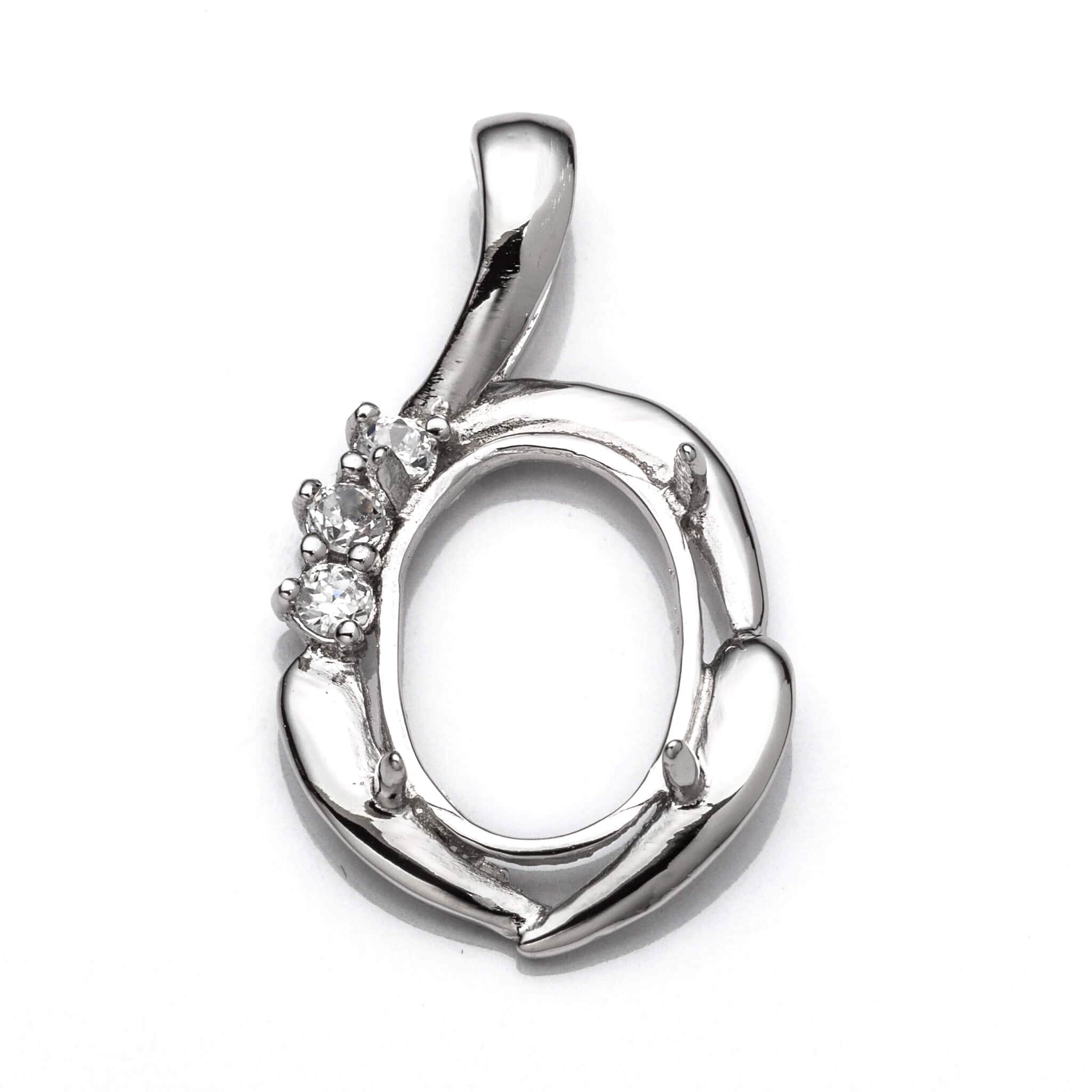 Oval Pendant Setting With Cz's and Oval Prongs Mounting Including Bail ...