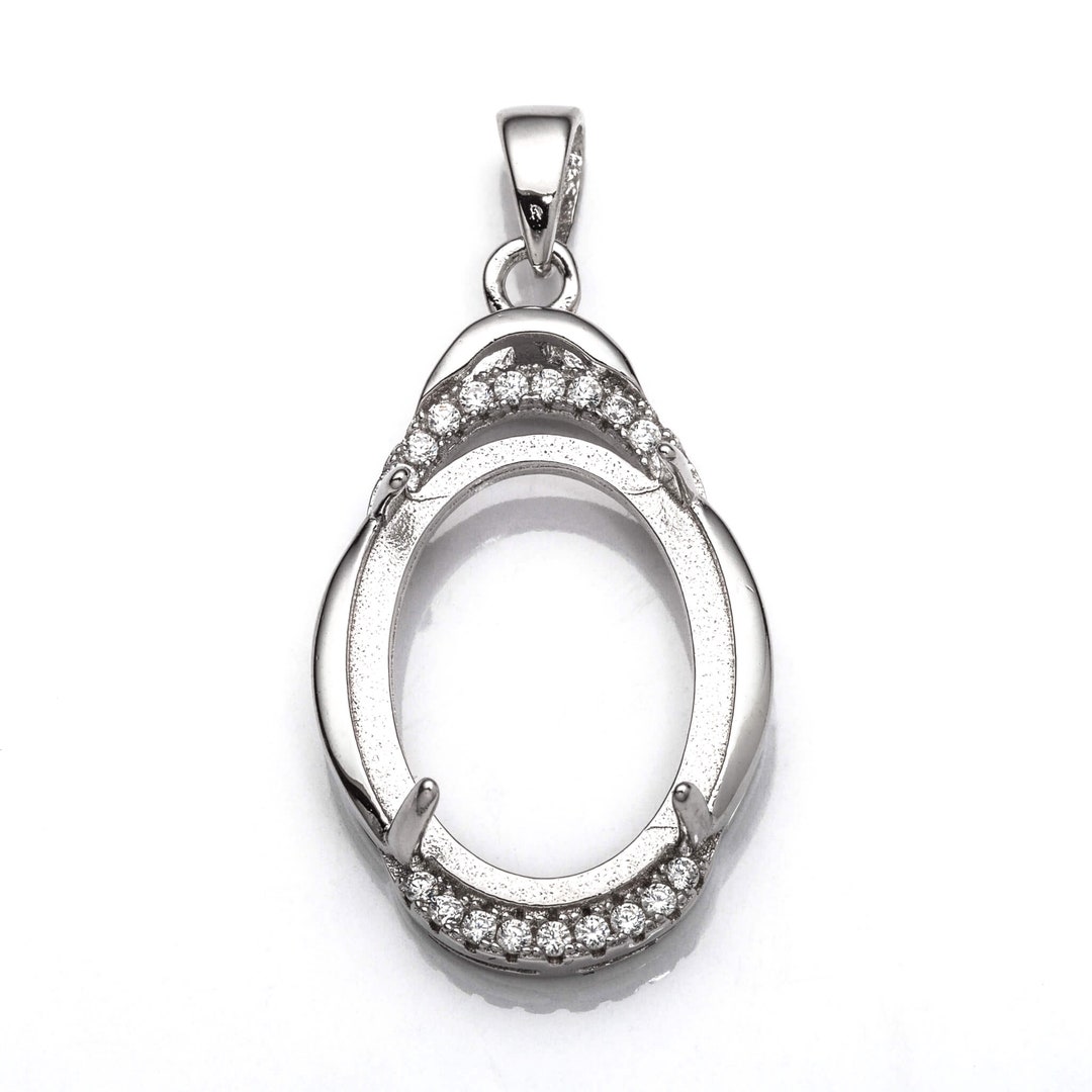Oval Pendant Setting With Cz's and Oval Prongs Mounting Including Bail ...
