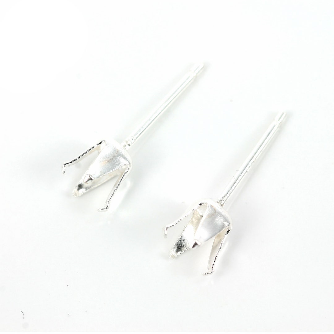 Ear Studs Earrings Settings With Round Crown Prongs Mounting in ...
