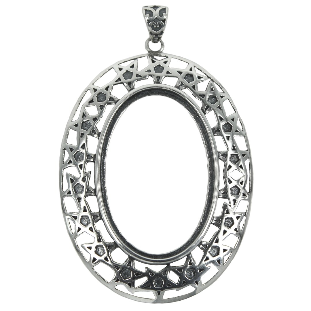Oval Pendant Setting With Stars Border Frame and Oval Bezel Mounting ...