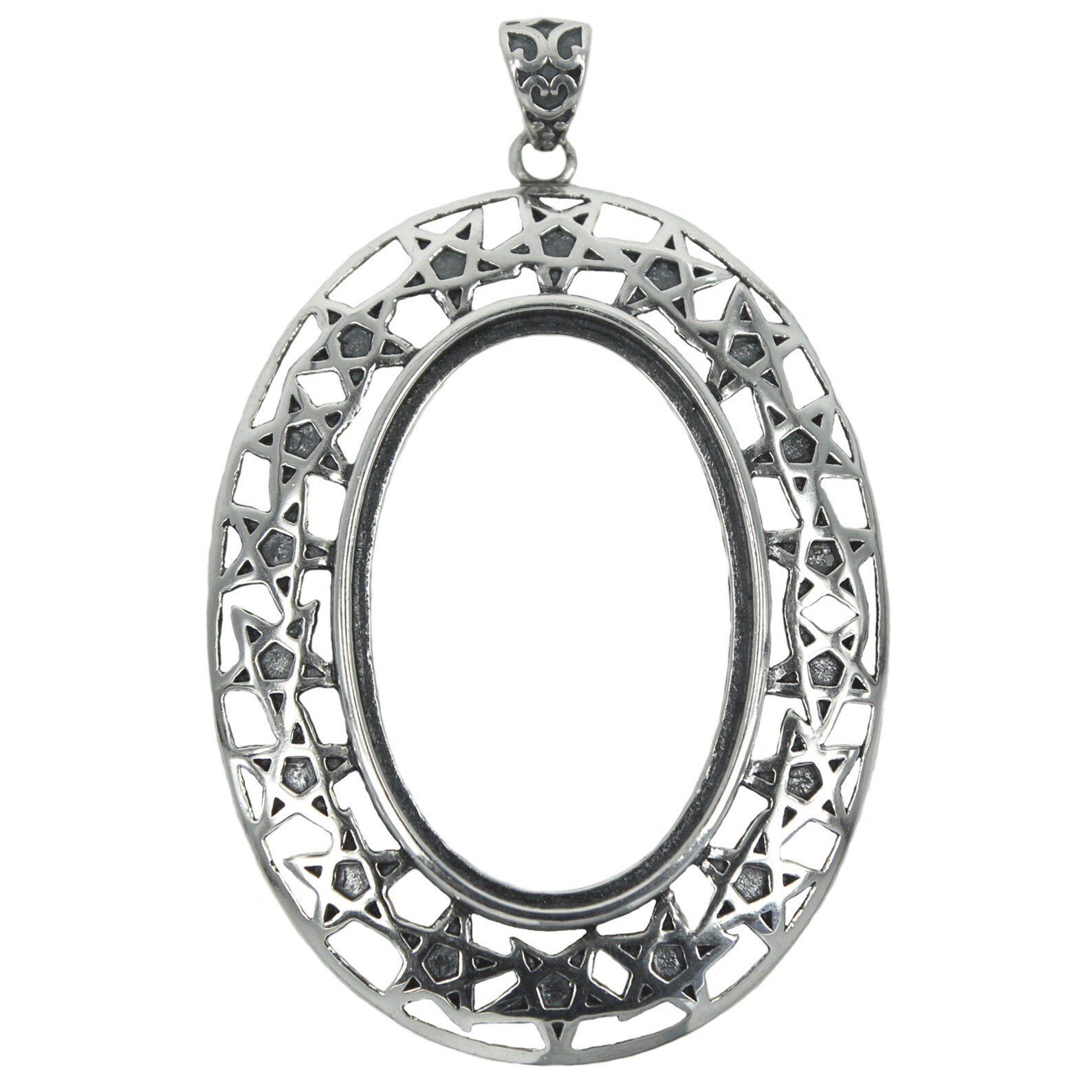 Oval Pendant Setting With Stars Border Frame and Oval Bezel Mounting ...