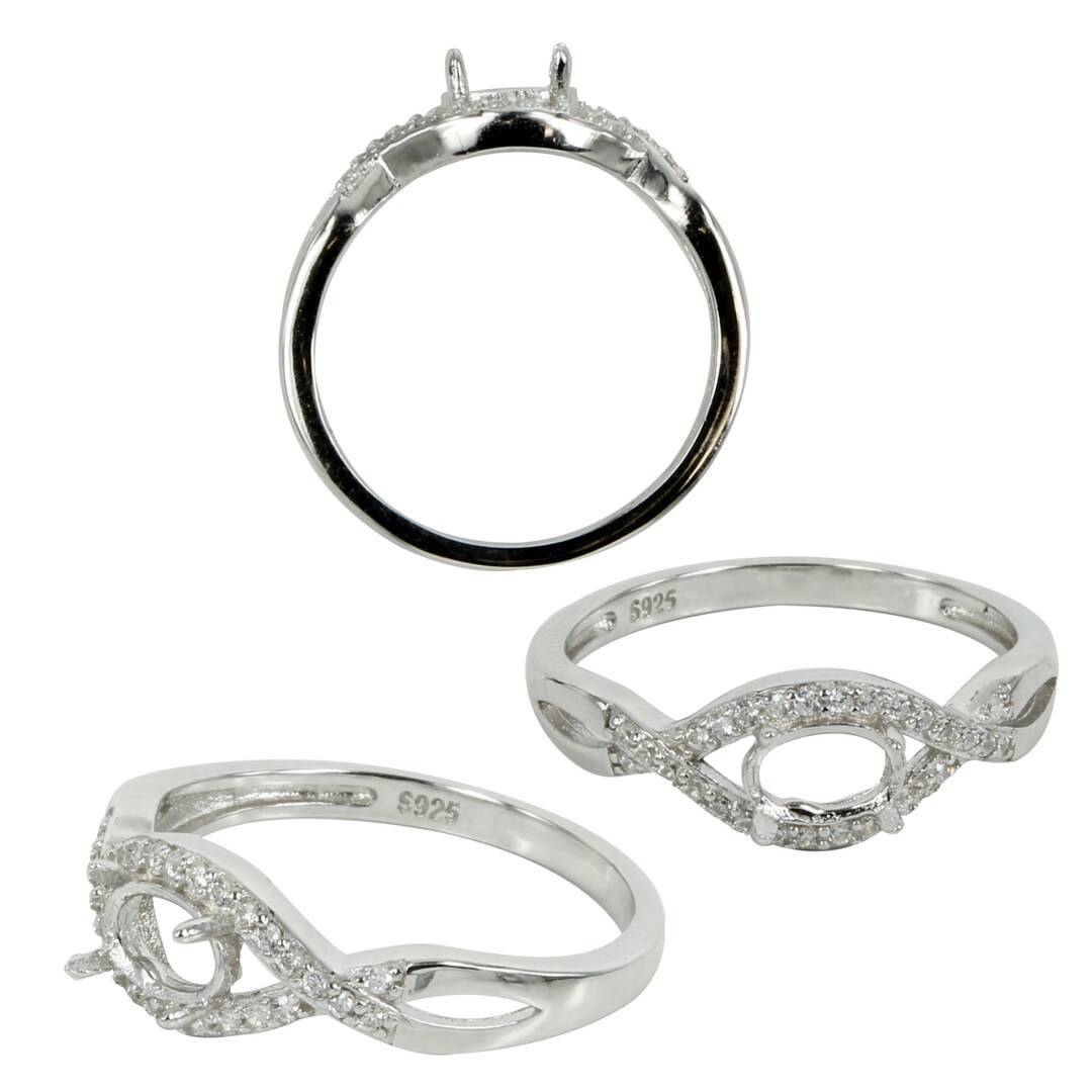 Intertwined Cz's Split Shank Ring Setting With Oval Prongs Mounting in ...