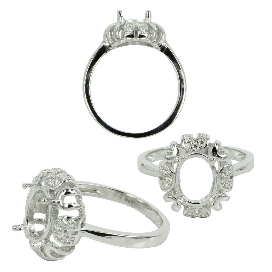 Curved Half-loop Gallery Ring Setting With Oval Prongs Mounting in ...