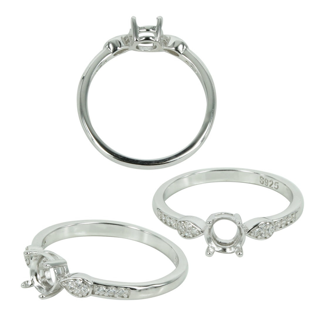 Lanceolate Shoulder Ring Setting With Cz's and Round Prongs Mounting in ...