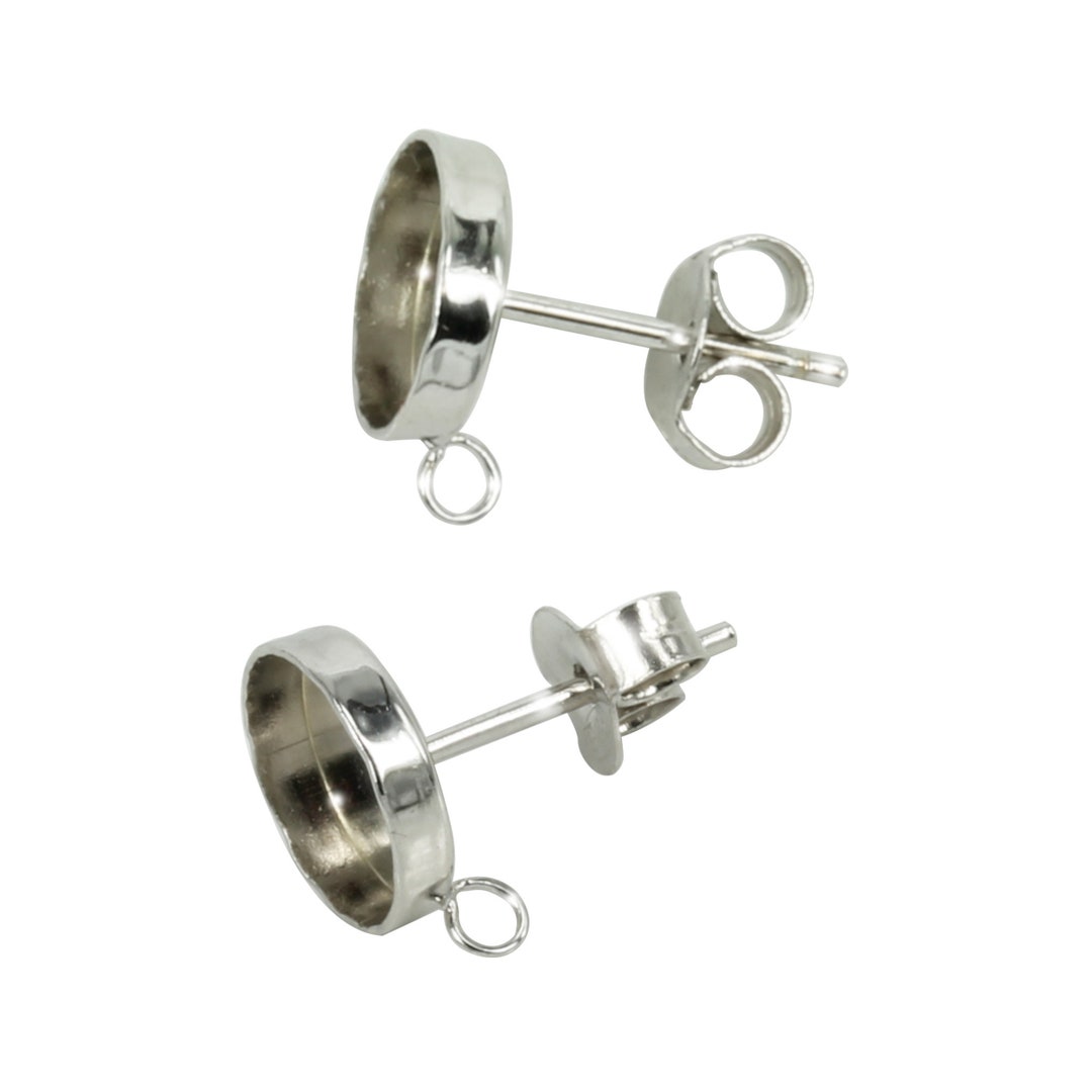 Earrings Settings Post With Round Bezel Mounting and Loop in Sterling ...