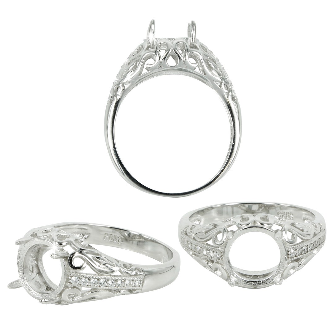 Filigree Gallery Ring Setting With Cz's and Round Prongs Mounting in ...