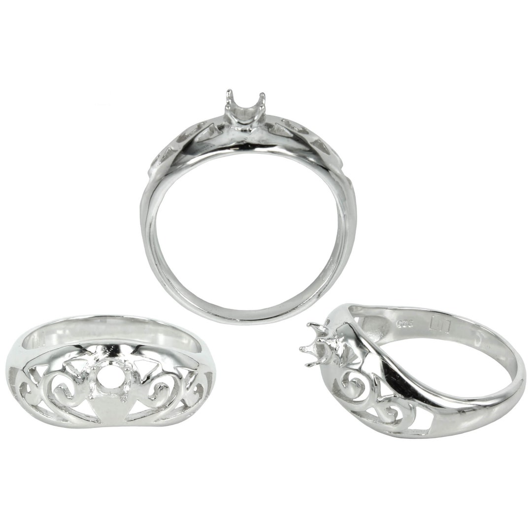 Swirls Hollow Ring Setting With Round Prongs Mounting in Sterling ...