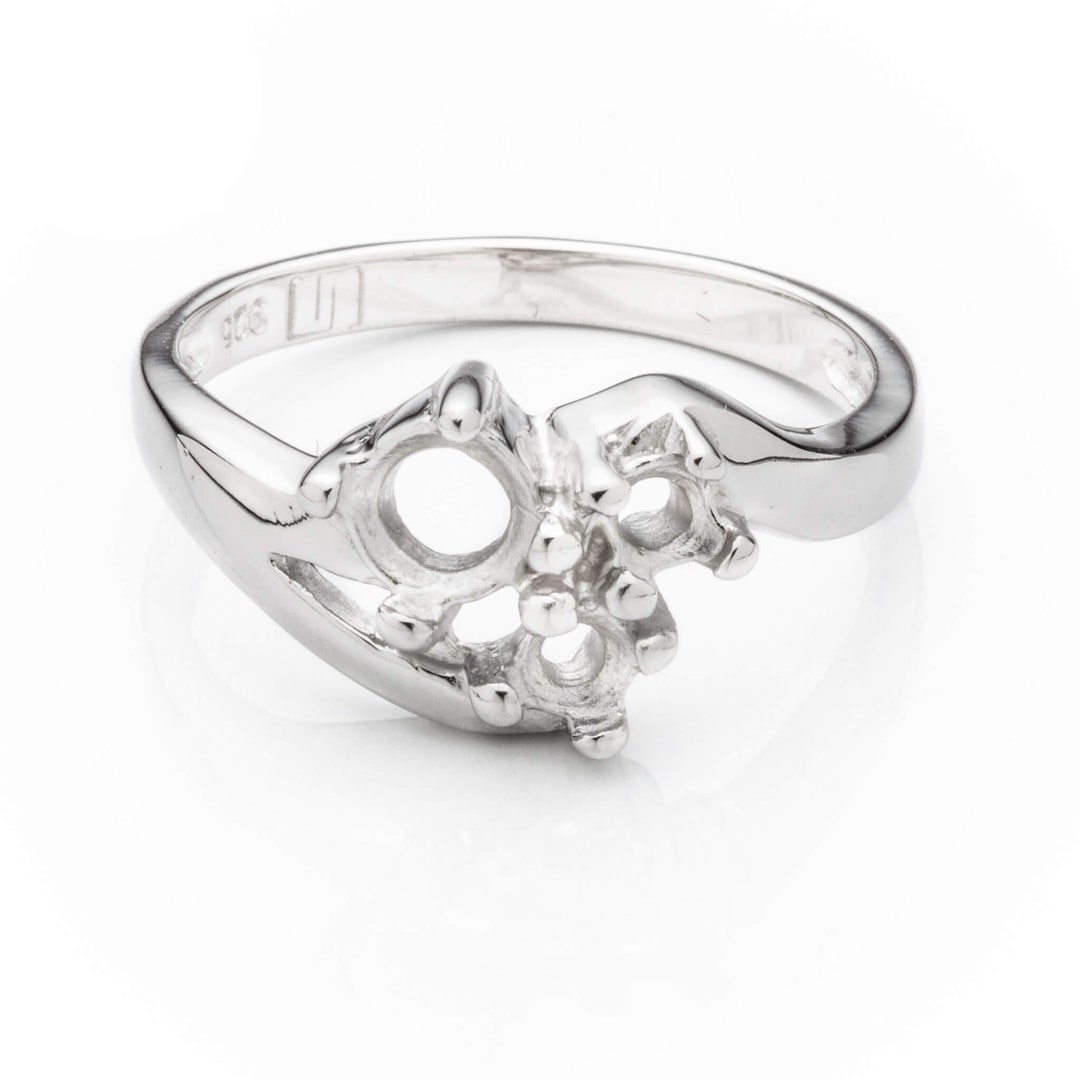 Three-stone Ring Setting With Round Prongs Mountings in Sterling Silver ...