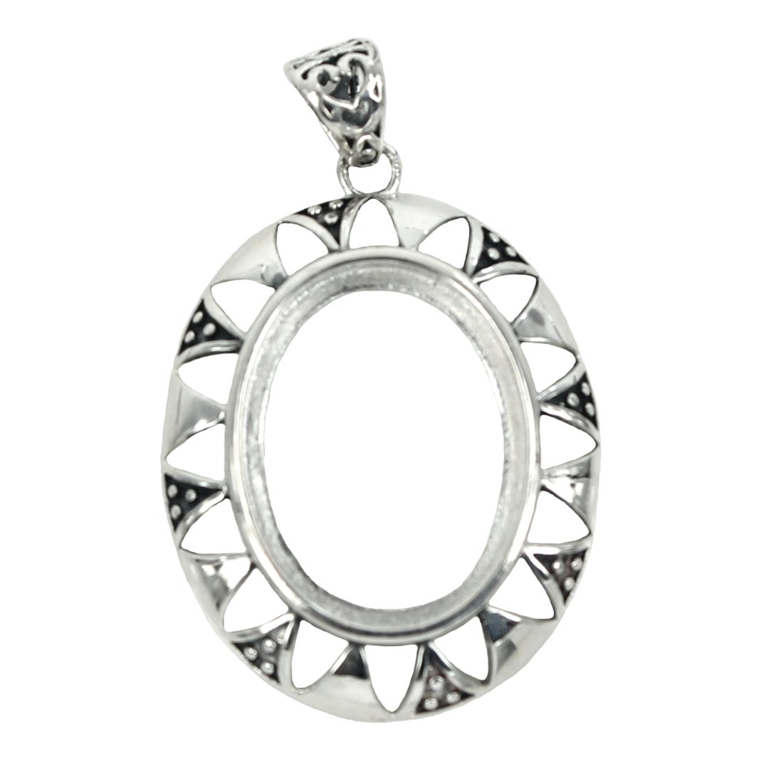 Oval Pendant With Triangle Border Frame and Soldered Loop and - Etsy