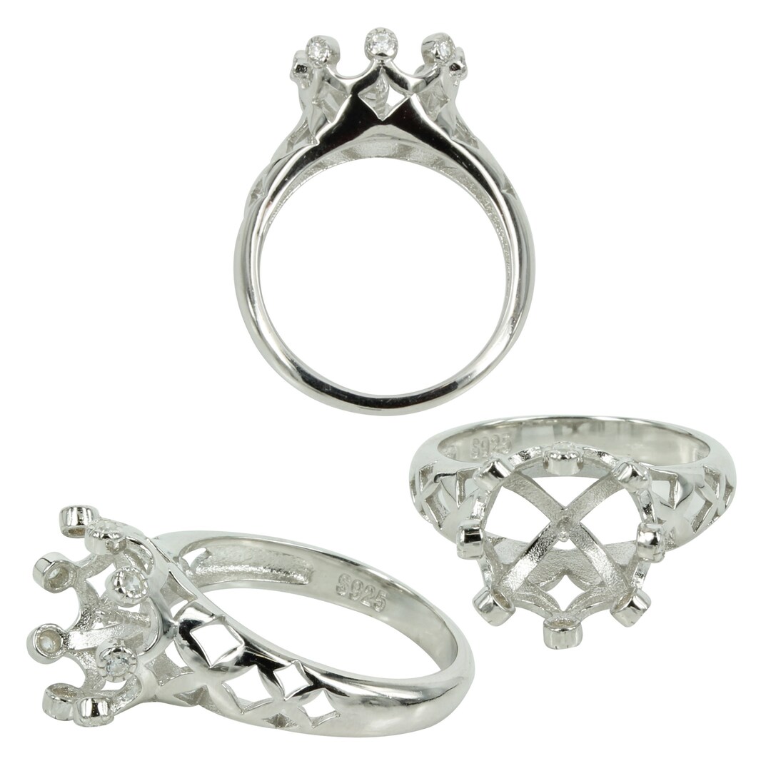 Crown Gallery Pearl Ring Setting With Round Prongs Mounting in Sterling ...