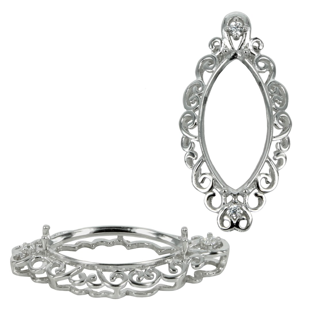 Marquise Pendant Setting With Curlicues & CZ Decorated Border Marquise ...