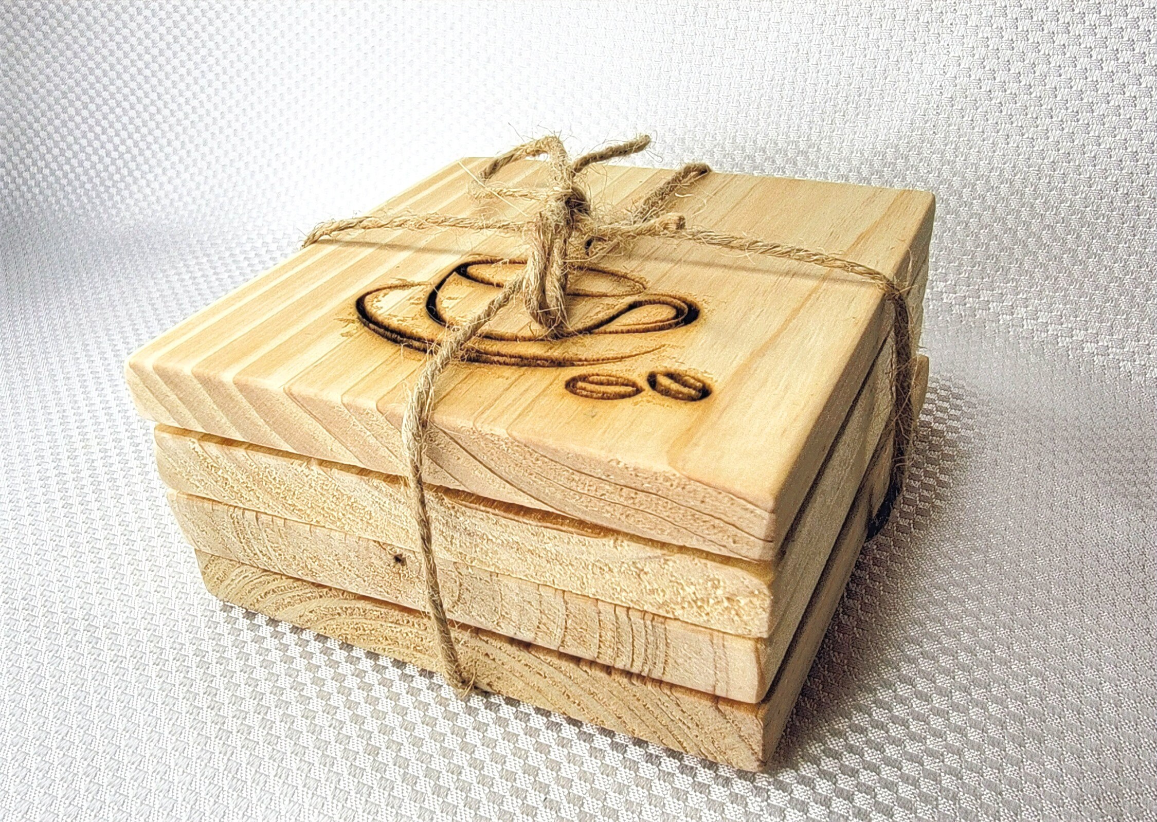 Coffee Square Wood Coasters, Set of 4, Housewarming Gift, Wooden Laser ...
