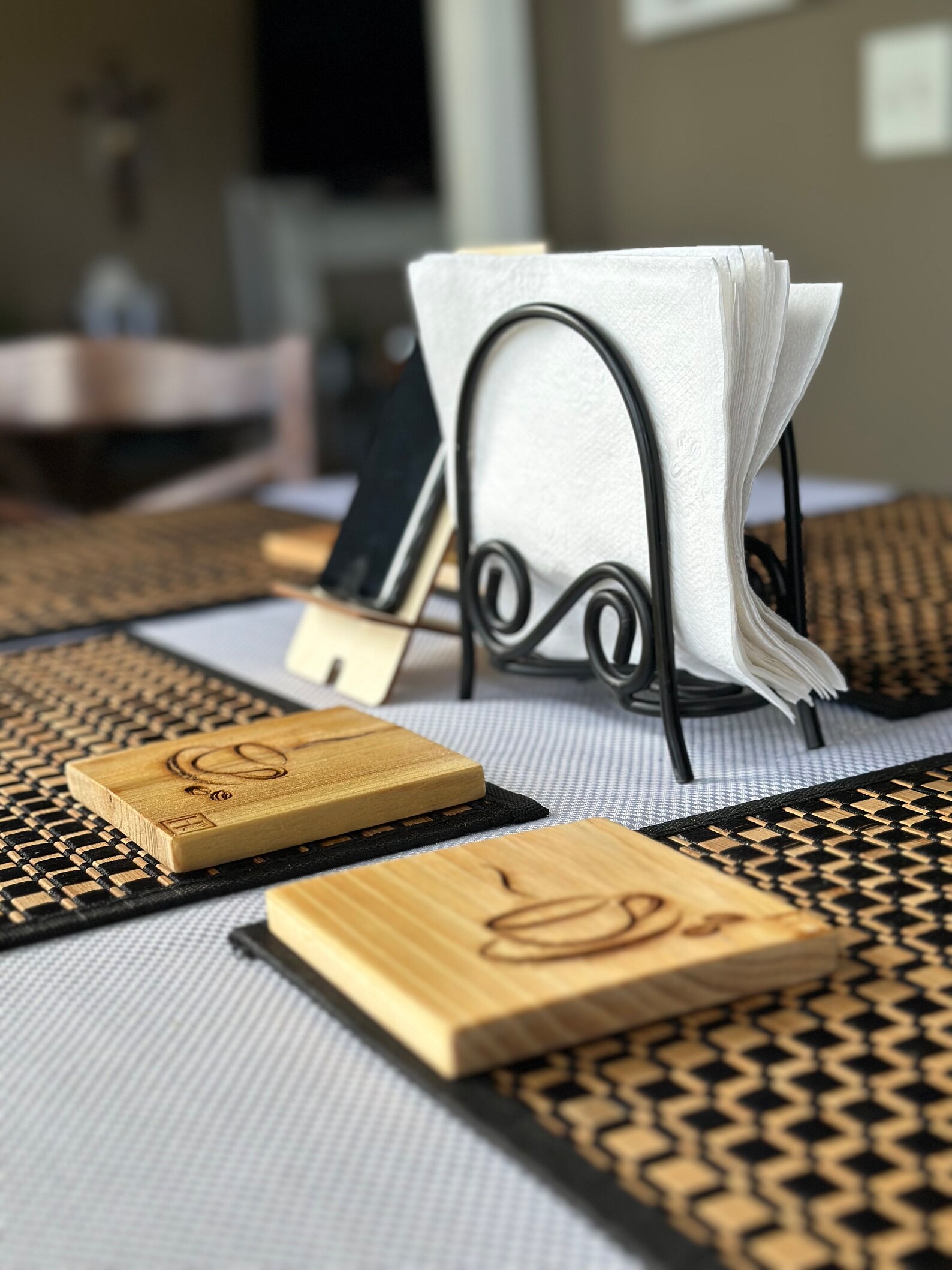 Coffee Square Wood Coasters, Set of 4, Housewarming Gift, Wooden Laser ...