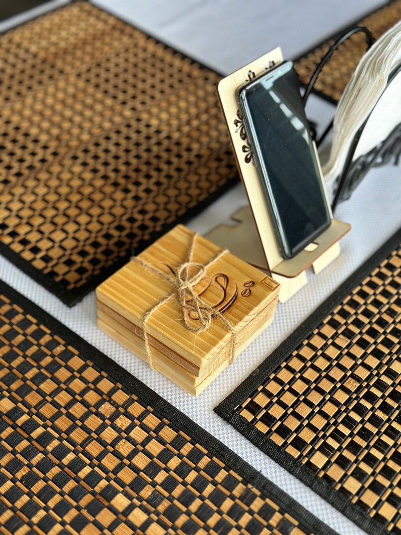 Coffee Square Wood Coasters, Set of 4, Housewarming Gift, Wooden Laser ...