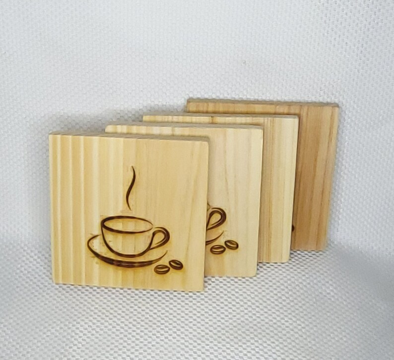 Coffee Square Wood Coasters, Set of 4, Housewarming Gift, Wooden Laser ...