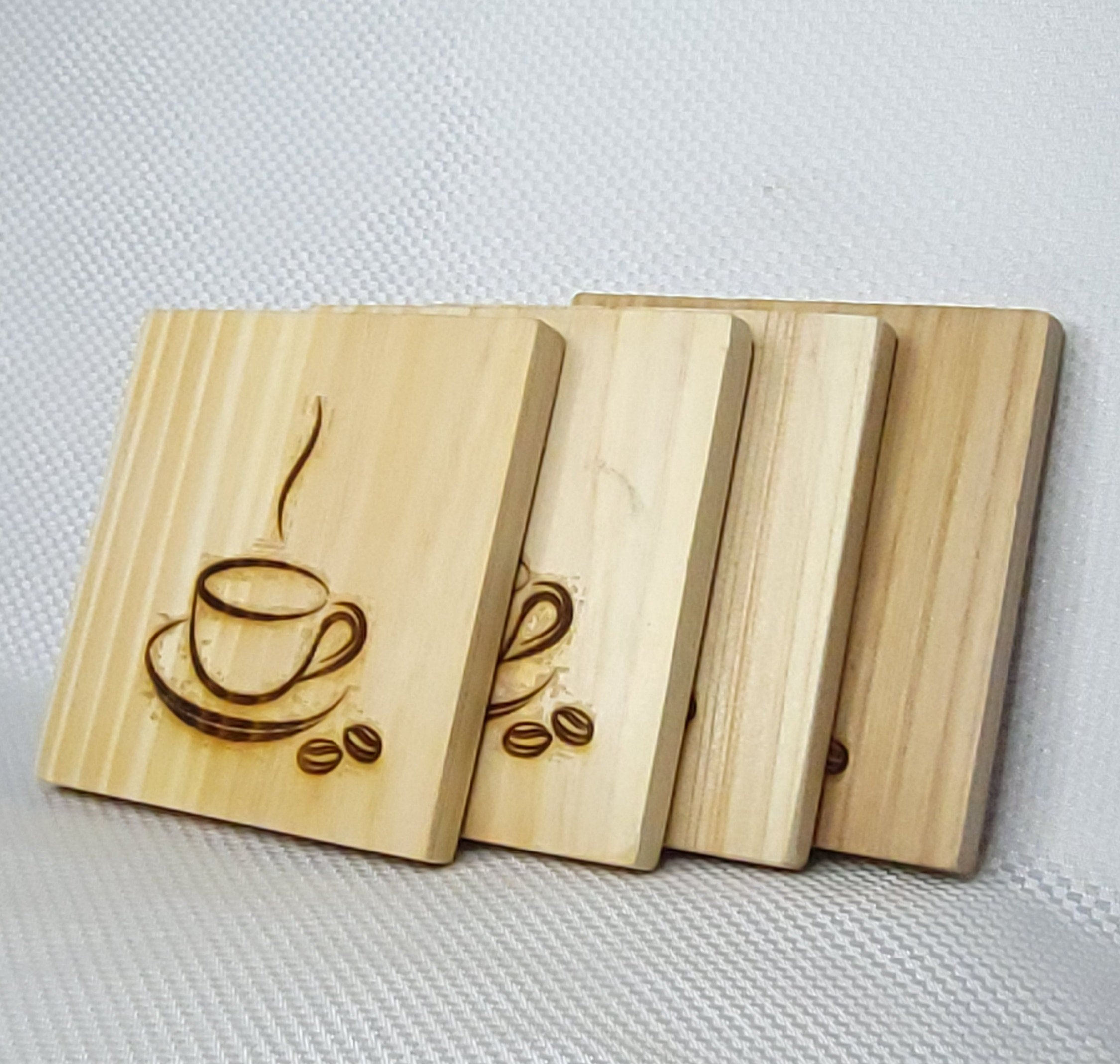 Coffee Square Wood Coasters, Set of 4, Housewarming Gift, Wooden Laser ...