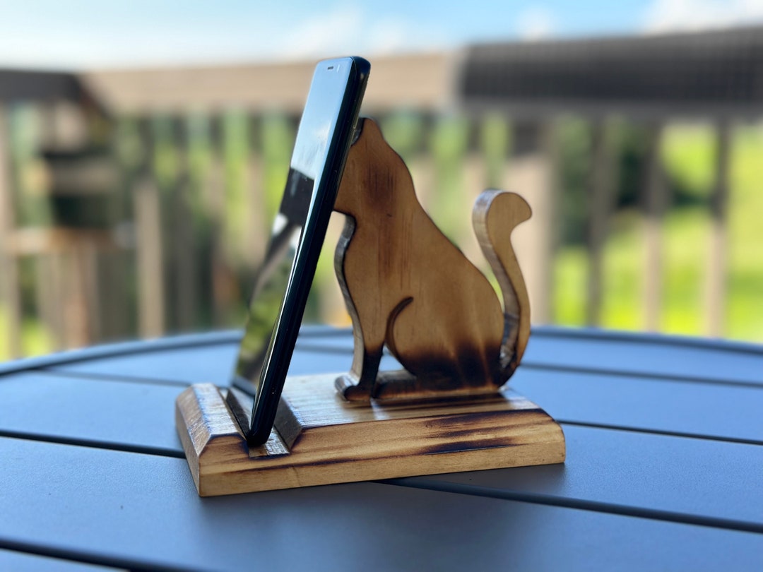 Cat Cellphone Holder/stand, Phone Stand, Solid Wood Cell Phone Stand ...