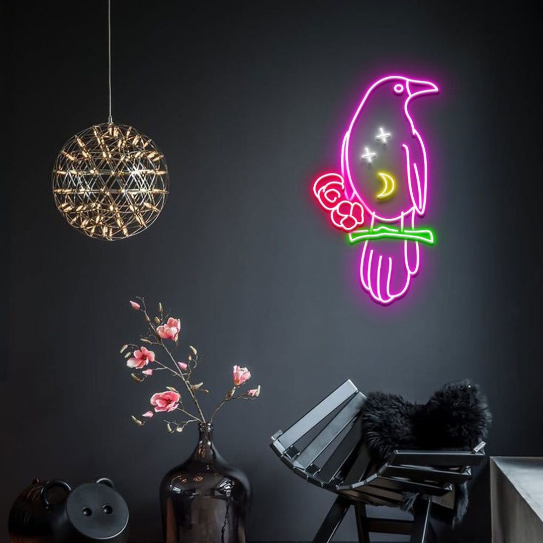 Crow Neon Sign Crow With Roses Neon Sign Bird Neon Sign - Etsy
