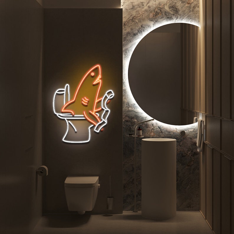 Shark Bathroom Signshark Shower Neon Signfunny Bathroom - Etsy