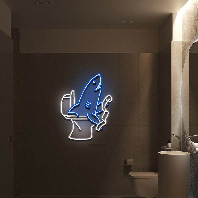 Shark Bathroom Signshark Shower Neon Signfunny Bathroom - Etsy