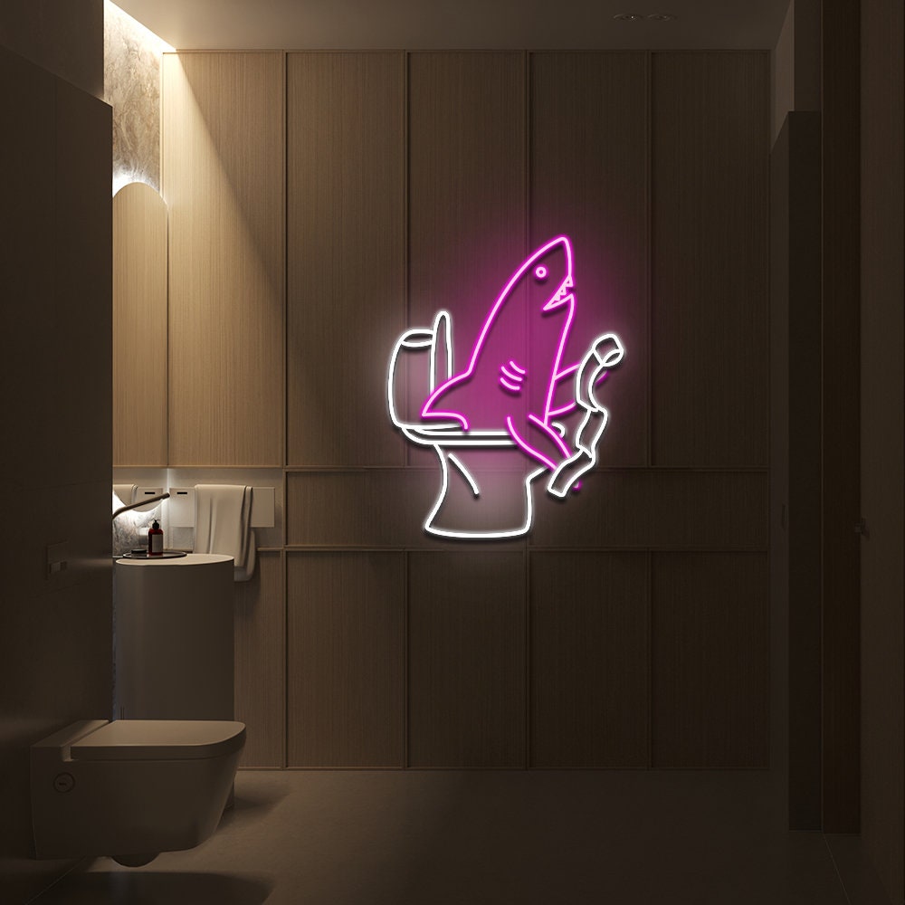 Shark Bathroom Signshark Shower Neon Signfunny Bathroom - Etsy