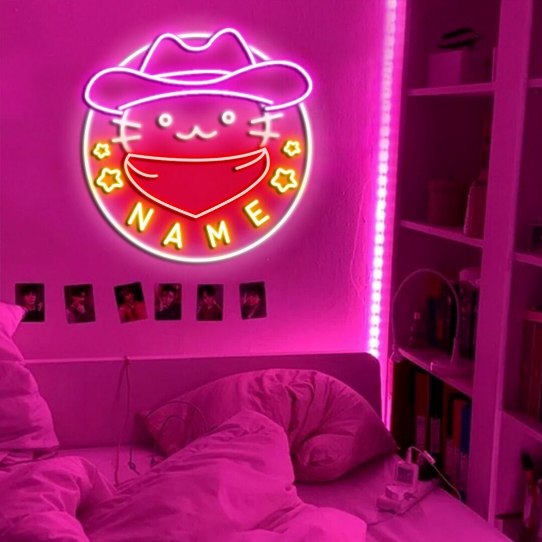 Custom Cowboy Cat LED Neon Cowboy Bar Decor Sign Meowdy - Etsy