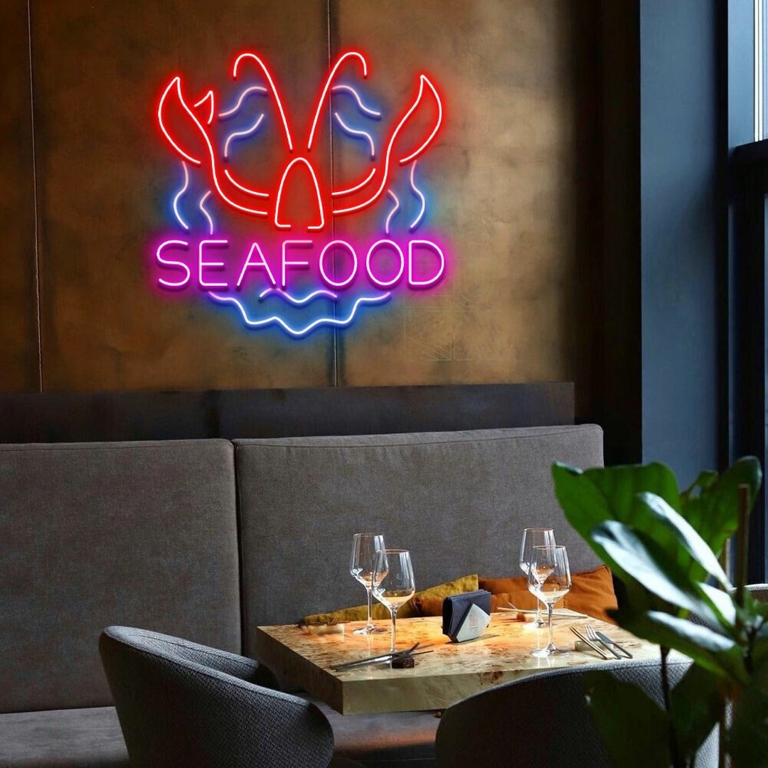 Crab Seafood Ocean Neon Signalaska Crab Led Signanimal Neon - Etsy