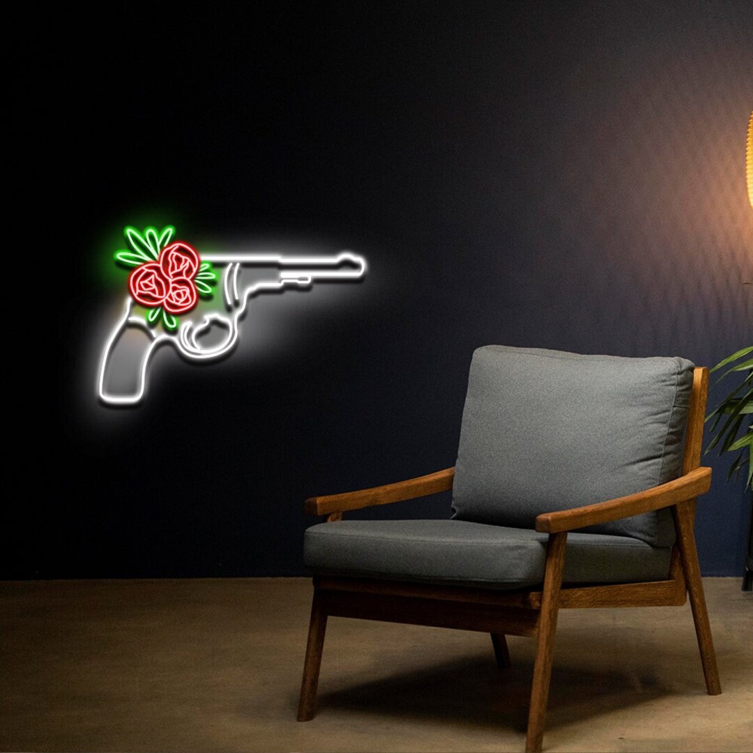 Gun Flower Neon Sign Flower Gun Neon Ledgun Lights - Etsy