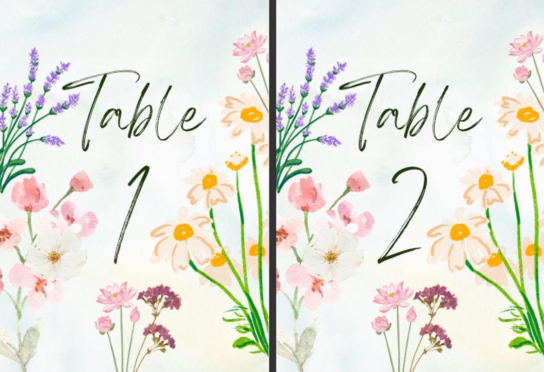 Floral Table Numbers 1-20 Digital Download 5x7 Pdf. Print at Home for ...