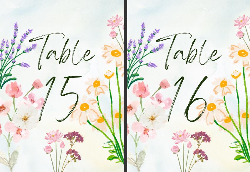 Floral Table Numbers 1-20 Digital Download 5x7 Pdf. Print at Home for ...