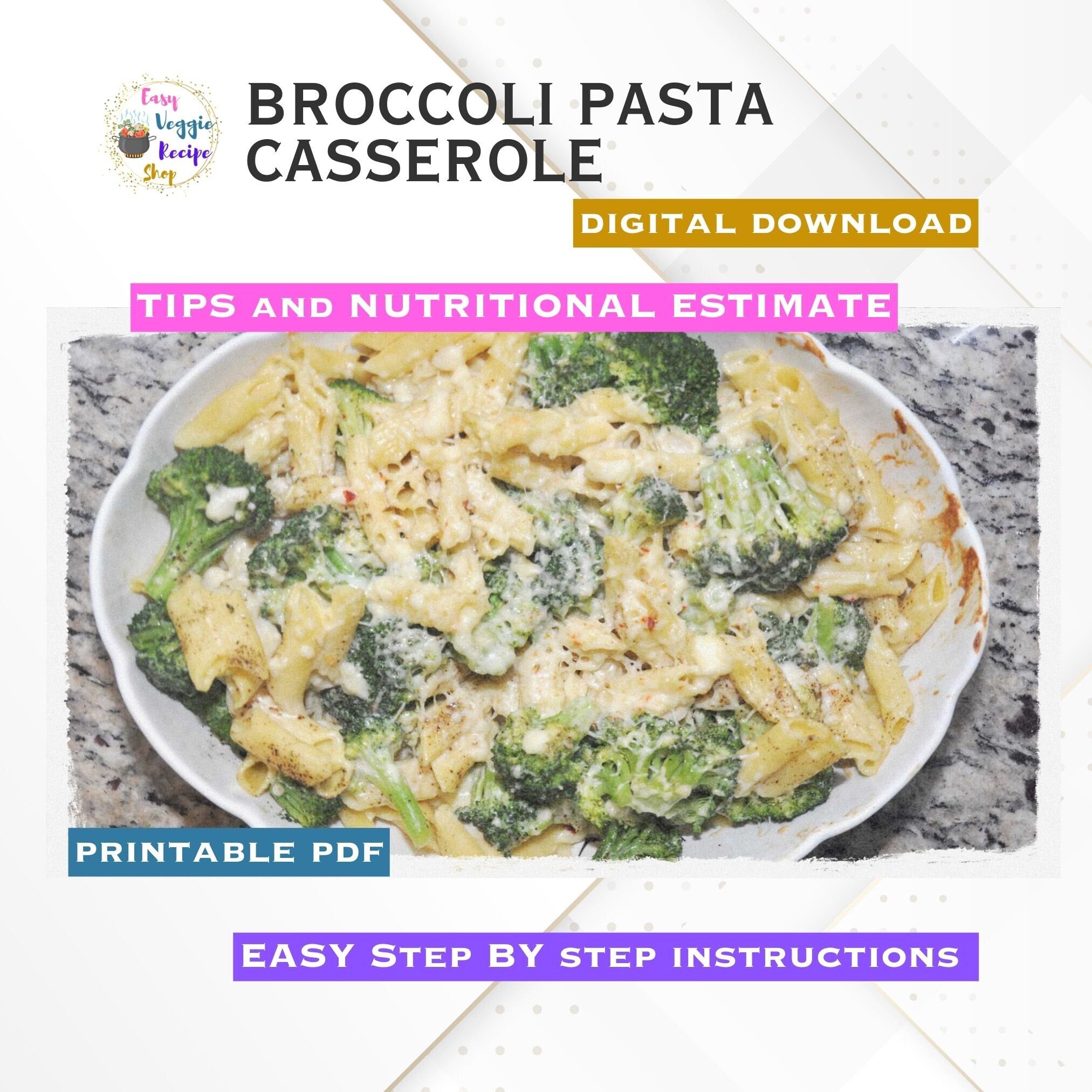 Broccoli Pasta Casserole | Instant Digital Download | Recipe Printable ...