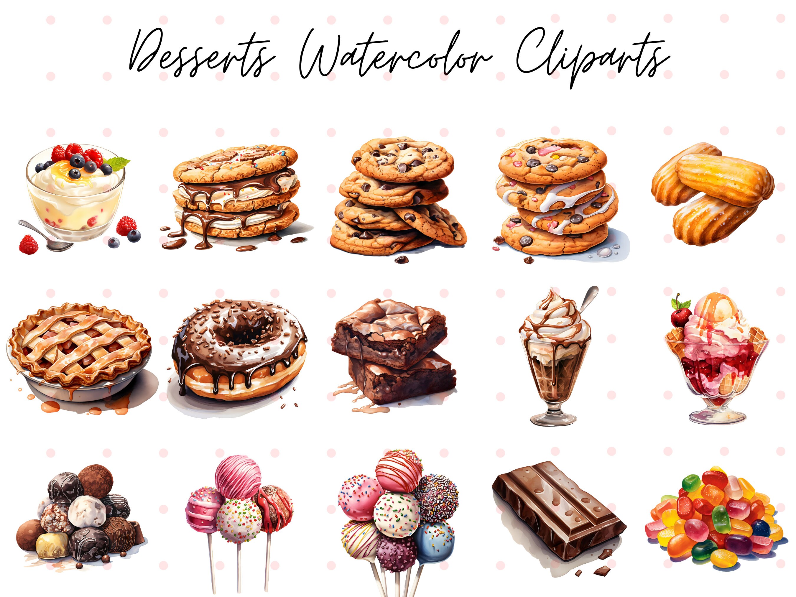 Watercolor Dessert Clipart, Watercolor Desserts Clipart Bundle ...
