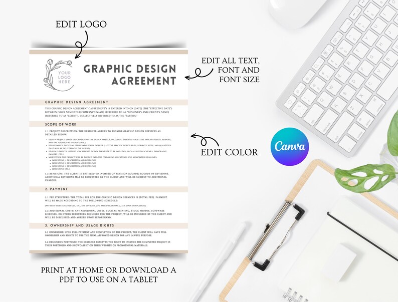 Graphic Design Contract Template, Editable Designer Agreement ...