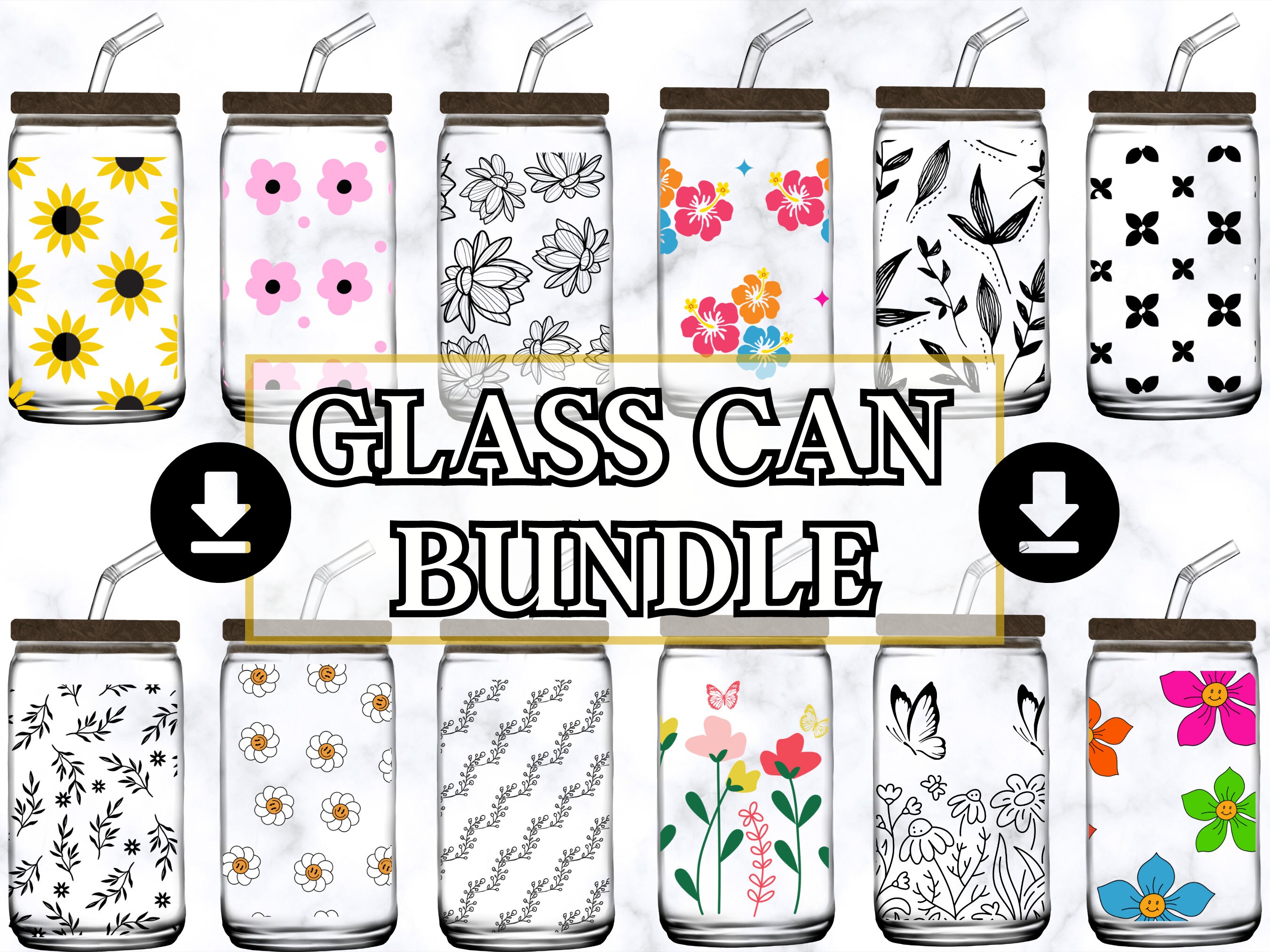 Glass Can Svg Bundle, Glass Can Svg, Coffee Glass Wrap Svg, Floral Wrap ...