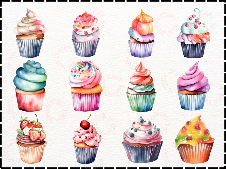 Watercolor Cupcakes Clipart, Watercolor Bakery Clipart, Watercolor ...