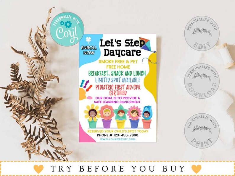 Child Care Flyer Template, Baby Sitting, Playtime Theme, Daycare Flyer ...