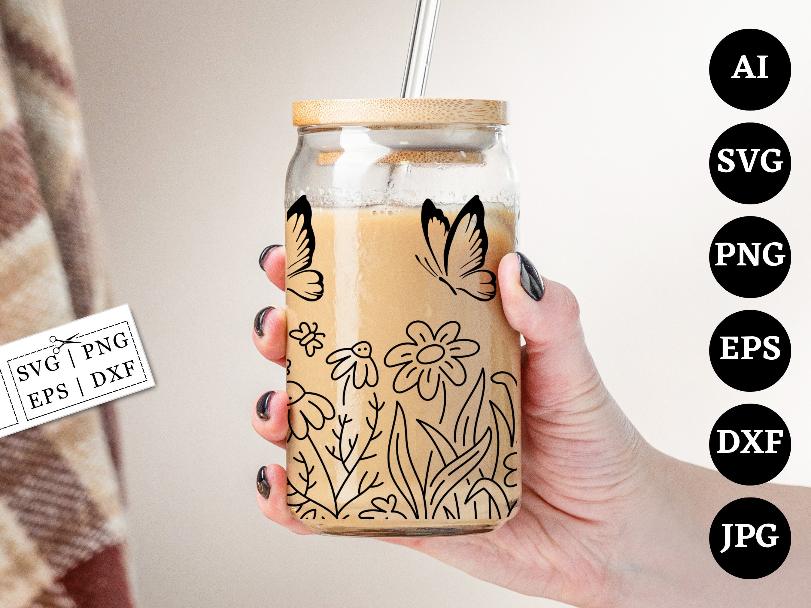 Glass Can Svg Bundle, Glass Can Svg, Coffee Glass Wrap Svg, Floral Wrap ...