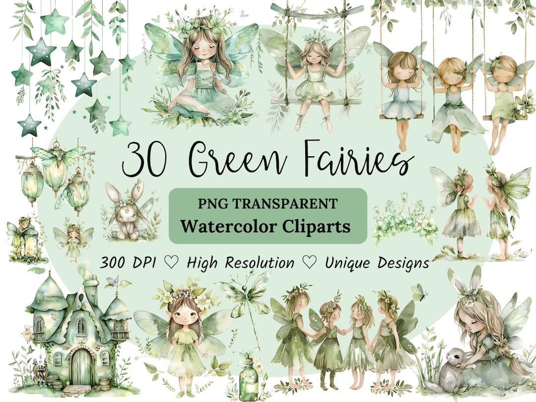 Green Fairies Clipart, Watercolor Green Fairy Clipart, Fairies Clipart ...