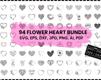 Flower Heart SVG, Floral Heart Svg, Heart Wreath Svg, Flower Svg, Heart ...