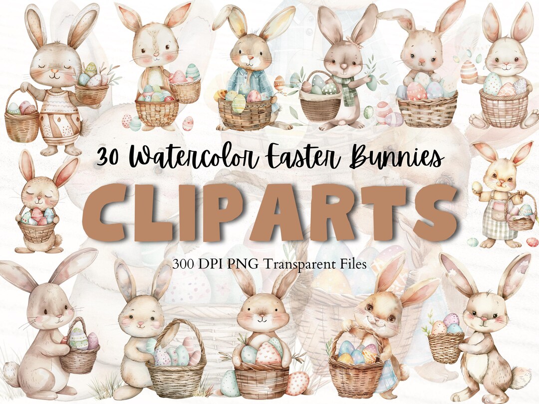 Watercolor Easter Bunnies Clipart, Easter Clip Art, Easter Cute Bunny ...