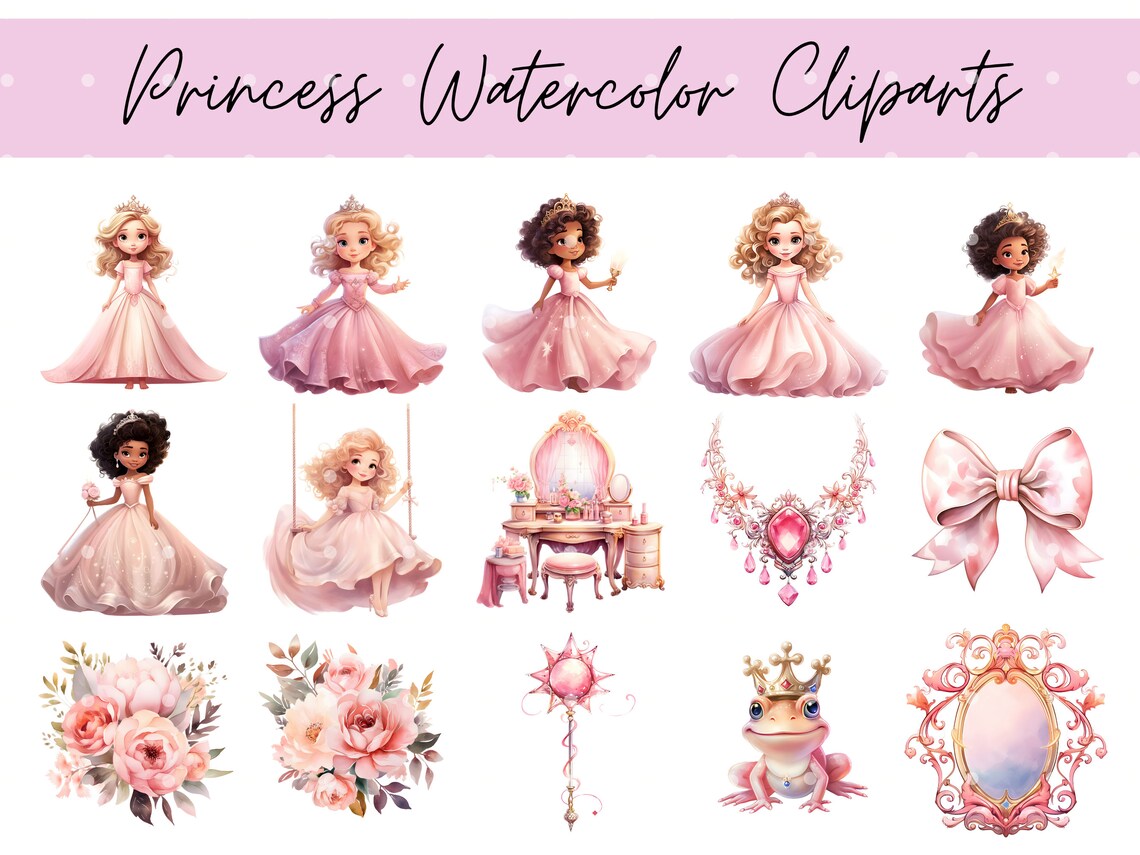 Watercolor Pink Princess Clipart, Little Princess PNG, Fairytale Castle ...
