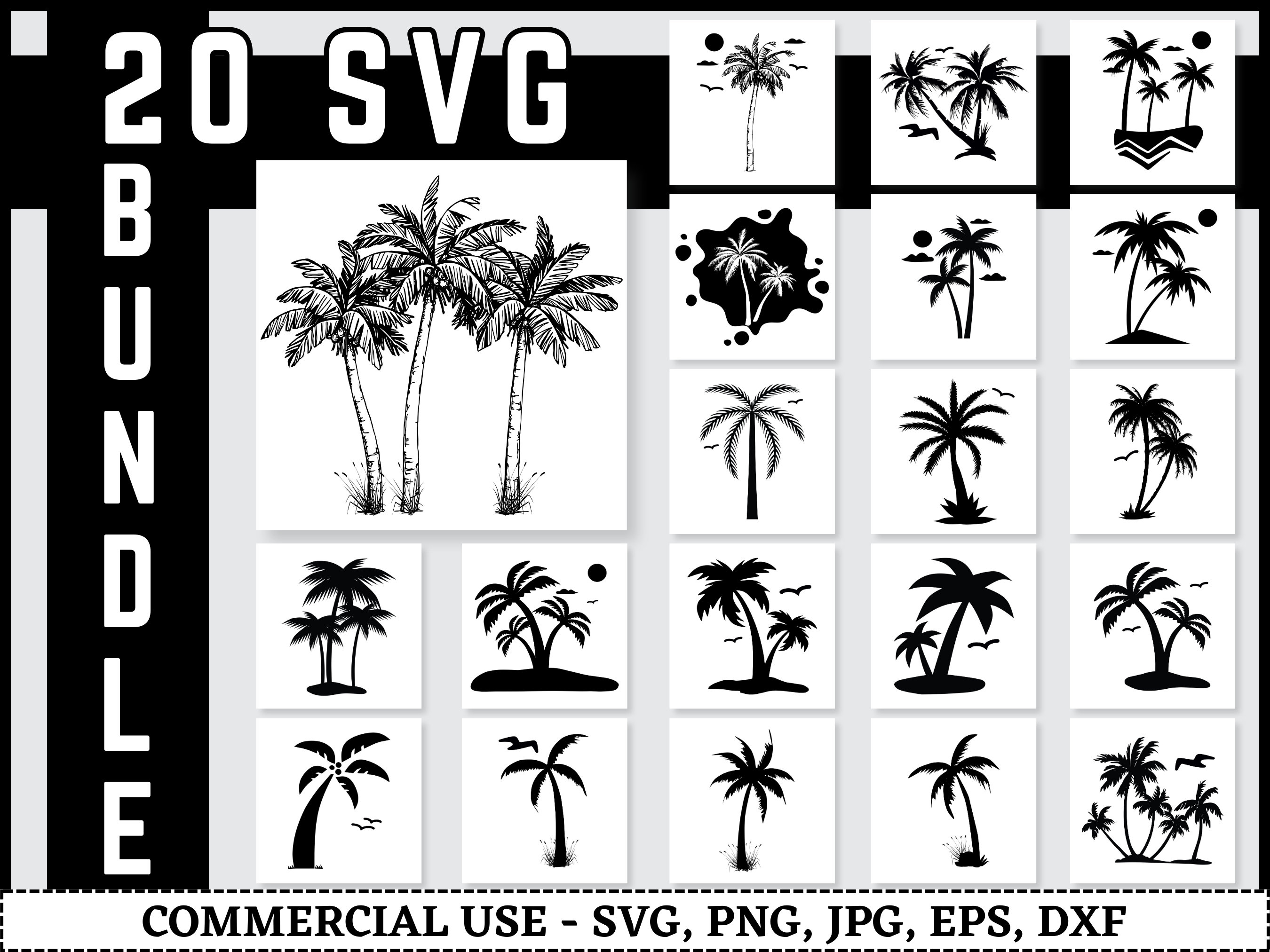 Palm Trees Svg Bundle, Palm Tree Svg, Eps, Png, Dxf, Pdf, Palm Cricut, Tropical SVG, Palm Tree ...