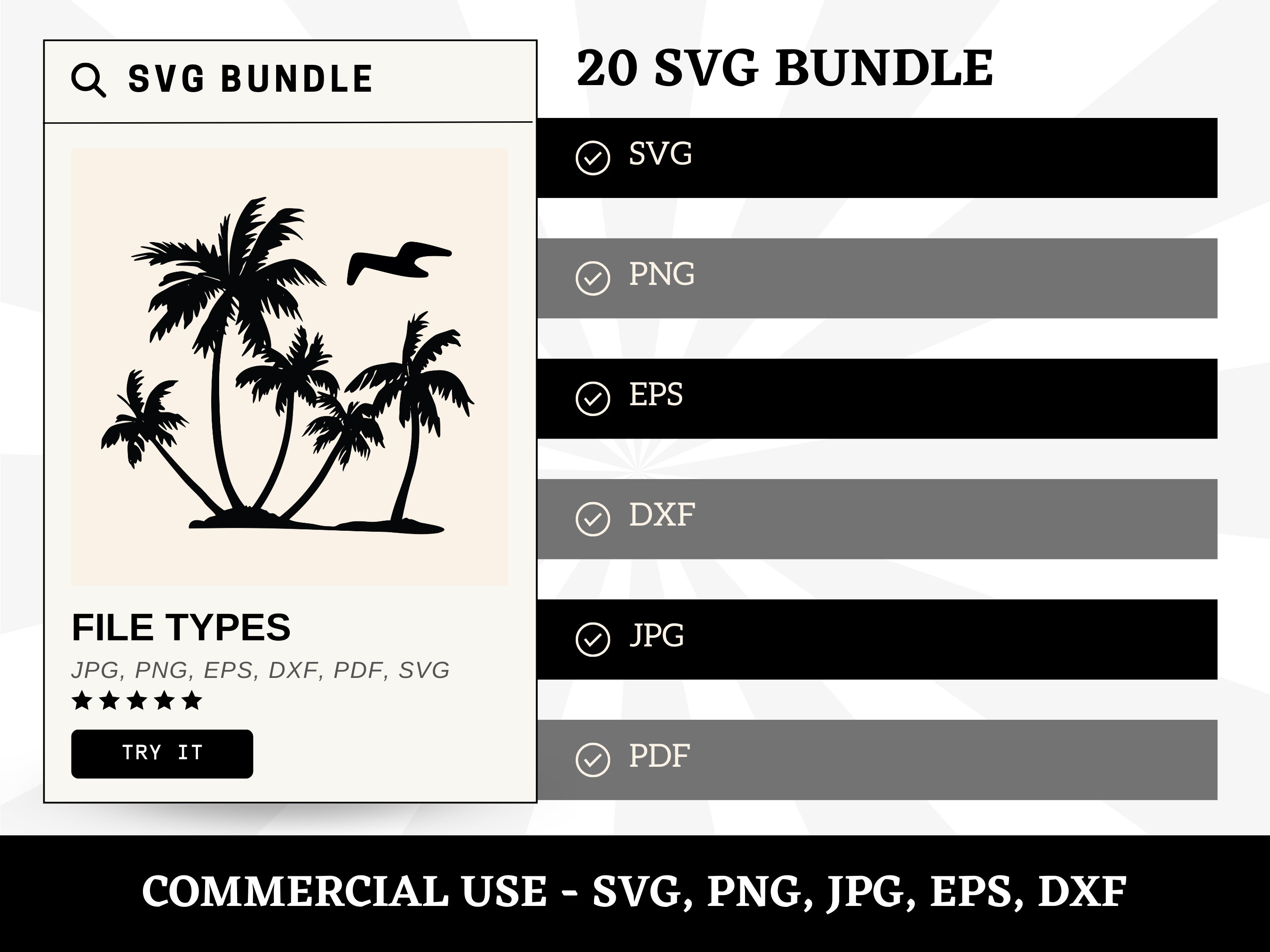 Palm Trees Svg Bundle, Palm Tree Svg, Eps, Png, Dxf, Pdf, Palm Cricut, Tropical SVG, Palm Tree ...