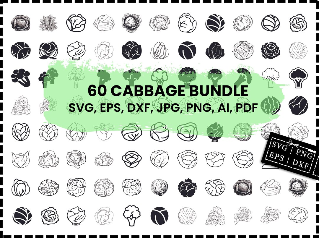 Cabbage Svg Bundle, Svg Files for Cricut, Garden Clipart, Vegetable Svg ...