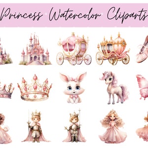 Watercolor Pink Princess Clipart, Little Princess PNG, Fairytale Castle ...