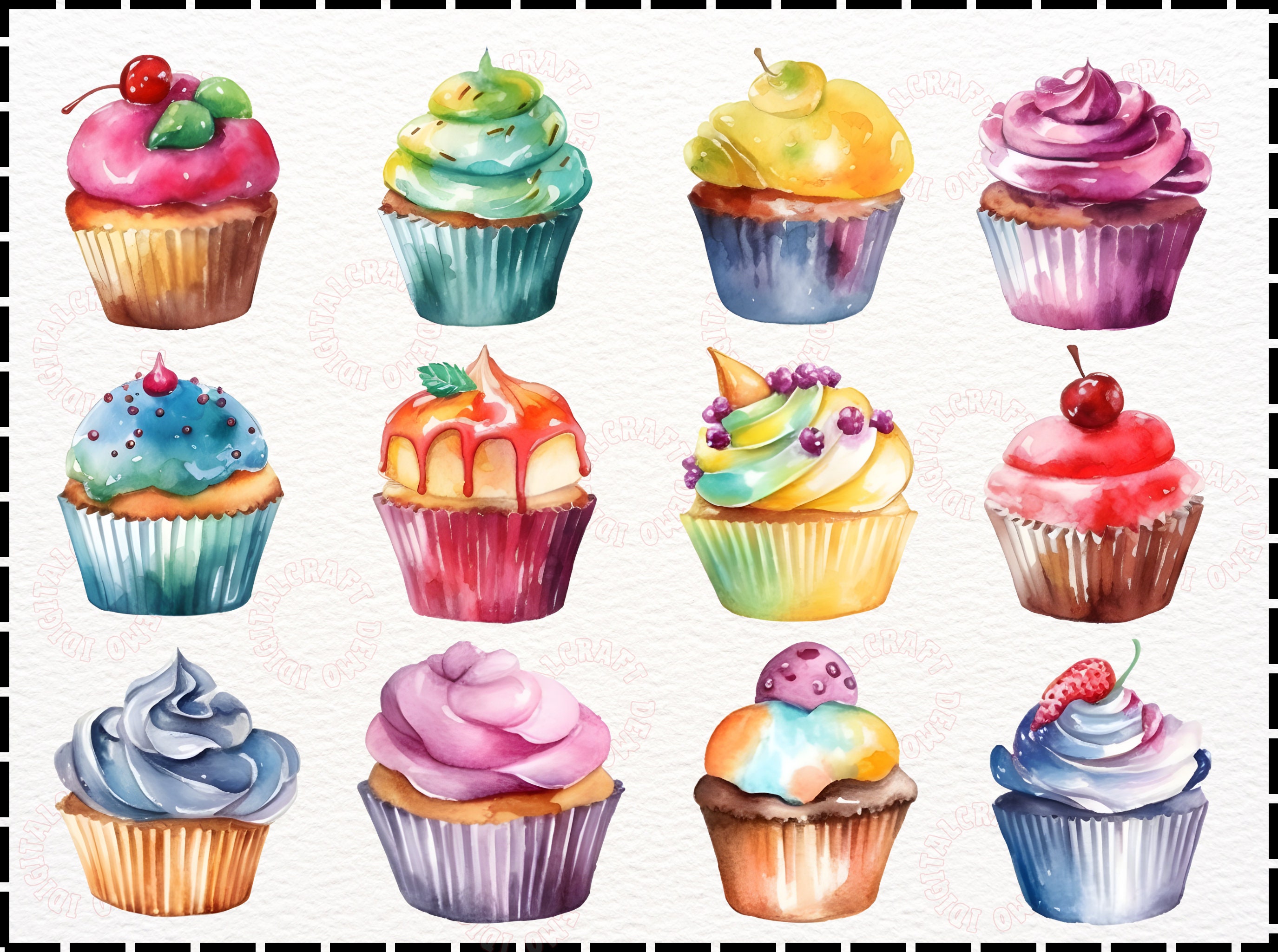 Watercolor Cupcakes Clipart, Watercolor Bakery Clipart, Watercolor ...