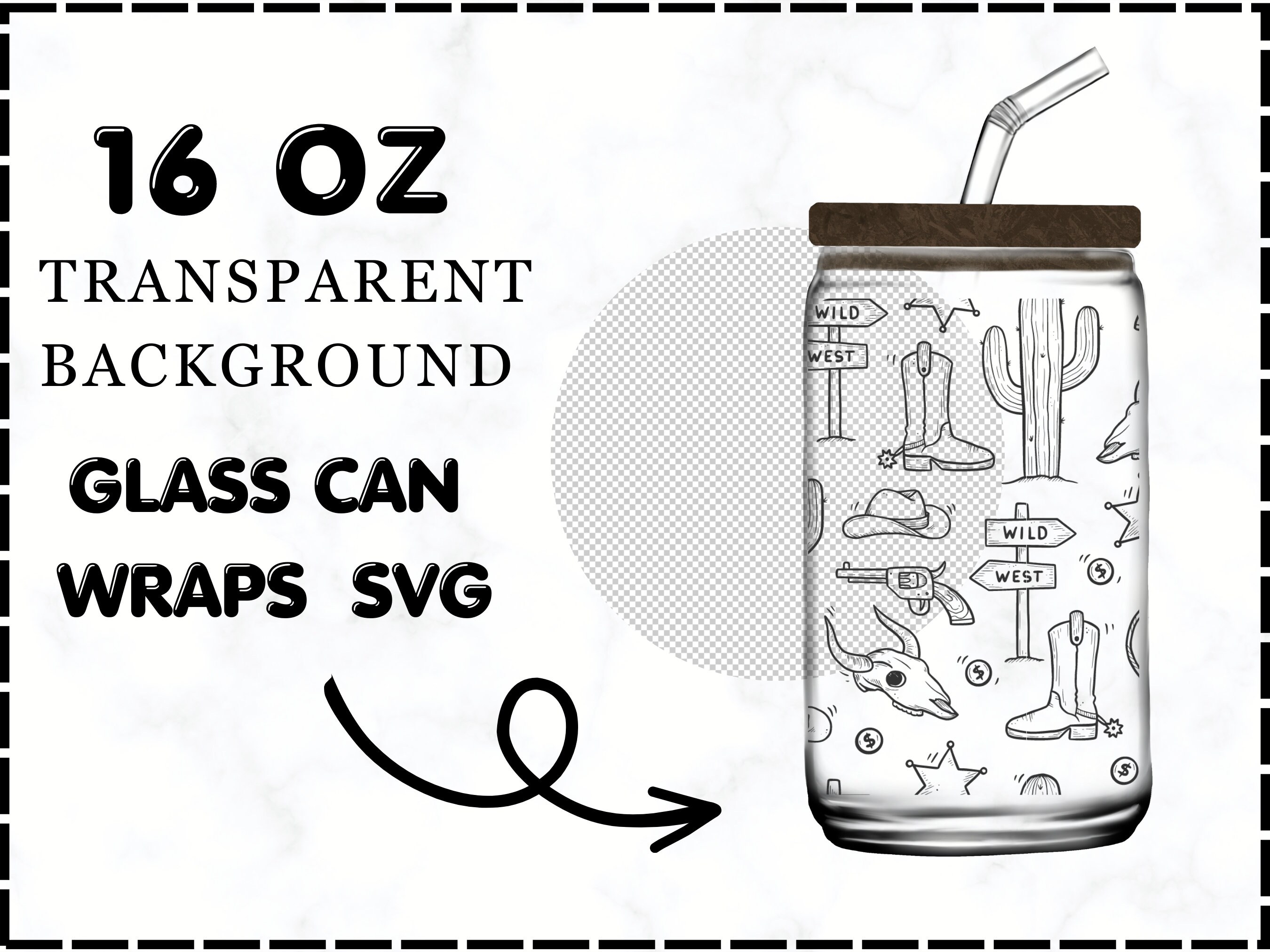 Cowboy, 16oz Glass Can Svg, Libbey Glass Can Wrap, 16 Oz Libbey Glass ...