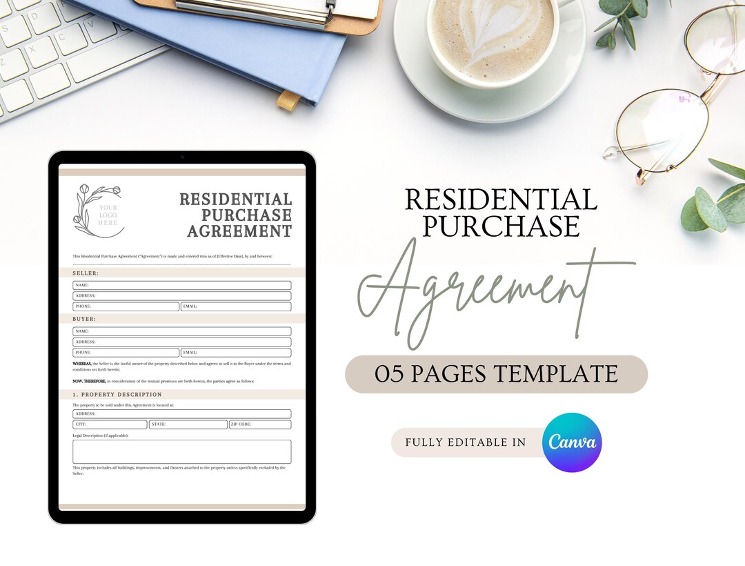 Residential Purchase Agreement Template Editable Home Buying Real ...